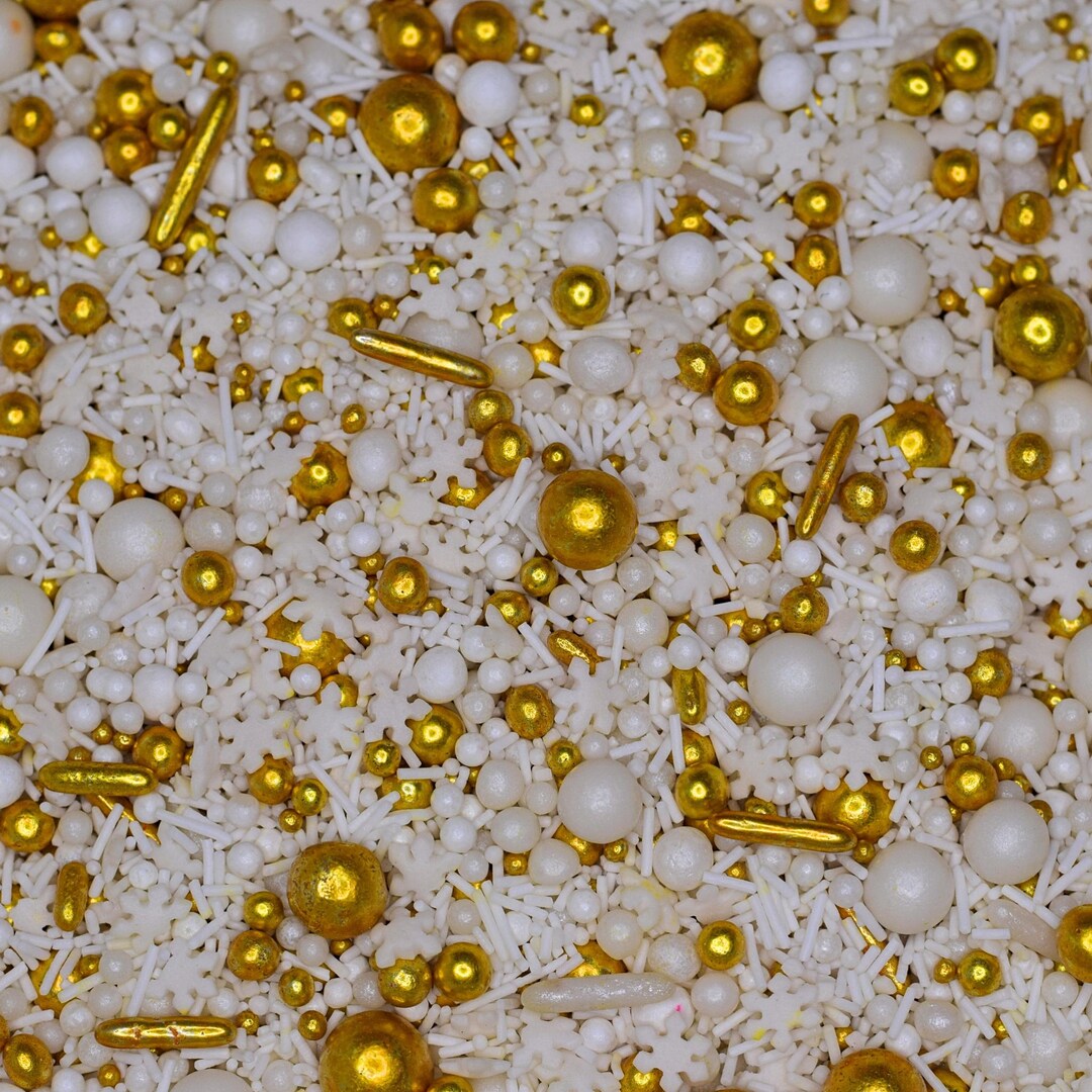 White and Gold Sugar Sprinkles Edible Cake Decorations Christmas ...