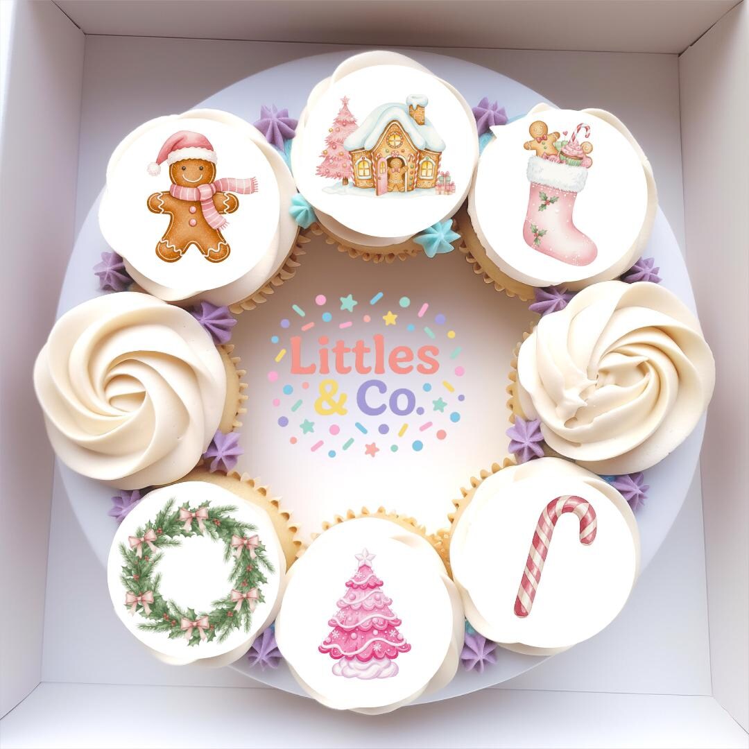 Pink Christmas Edible Cupcake Toppers: Gingerbread, Tree, Stocking - Etsy
