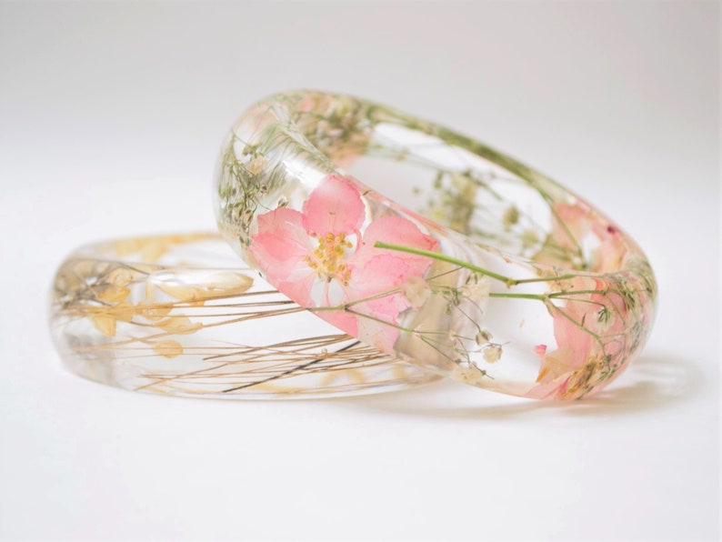 Pressed Flower Bracelet Real Flower Bangle Real Flower - Etsy