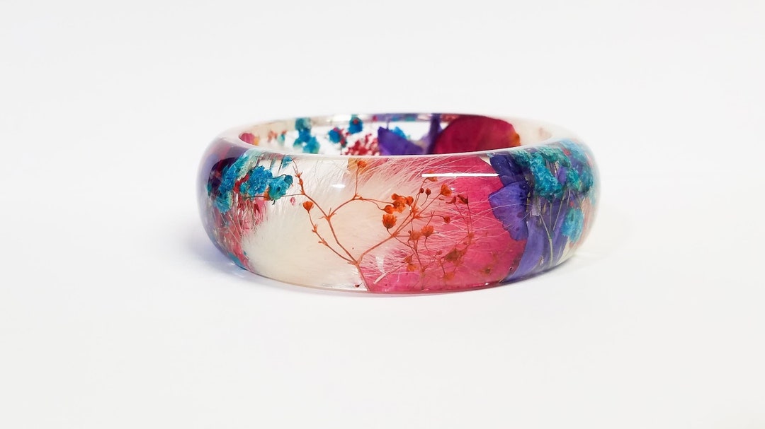 Resin Bangle Bracelet, Real Flower Bracelet, Real Flower Jewelry Bangle ...
