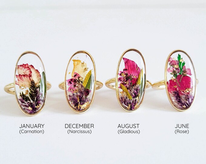 Personalized Birth Flower Ring, Birth Month Flower Jewelry ...