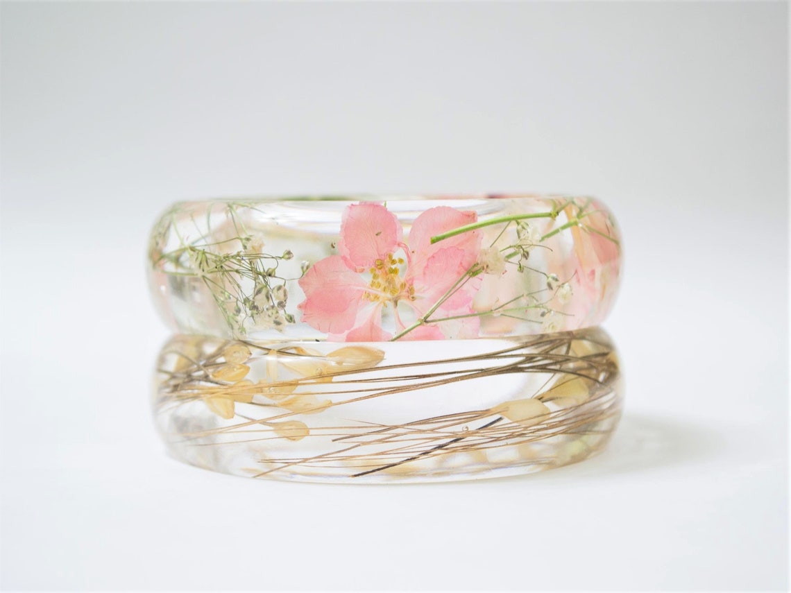 Pressed Flower Bracelet Real Flower Bangle Real Flower - Etsy