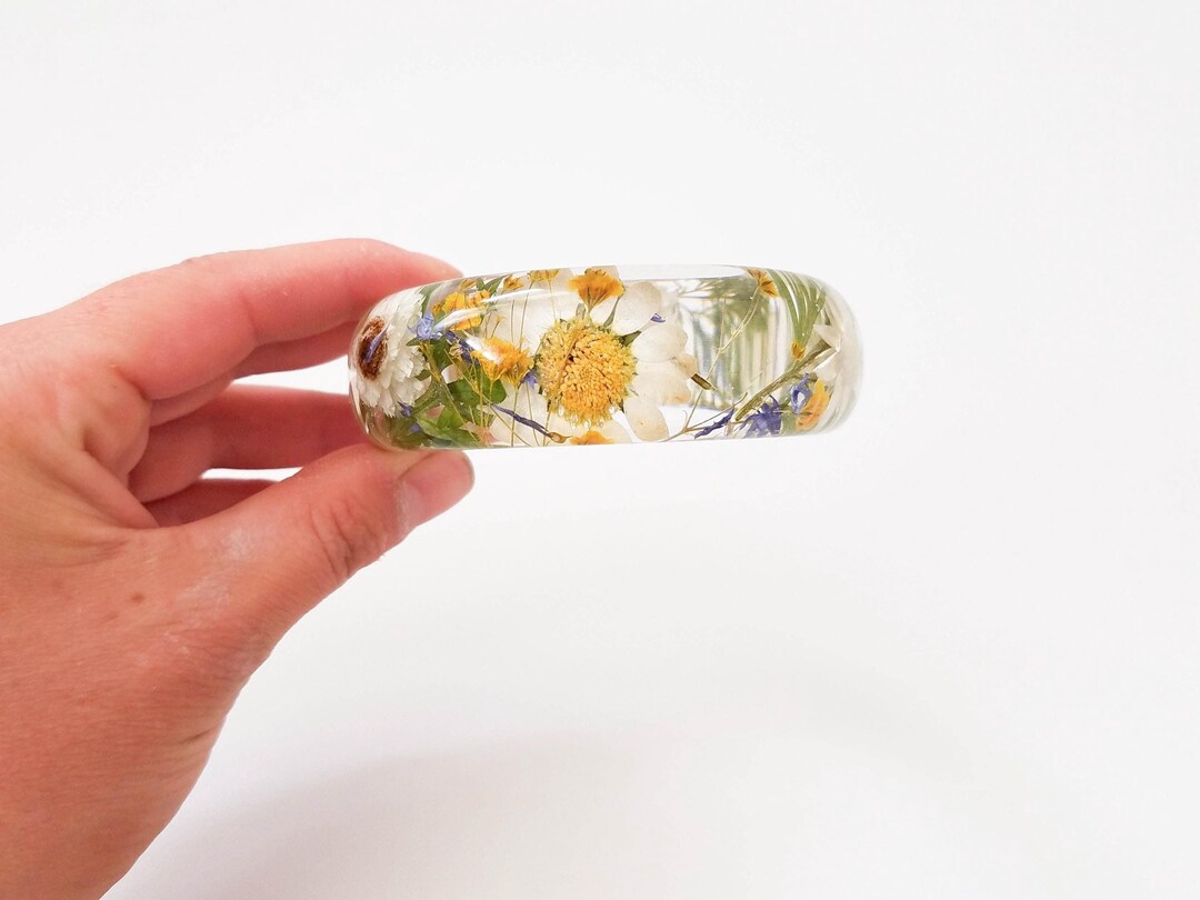 Real Flower Daisy Bracelet, Resin Bangle, Handmade Gift for Her ...