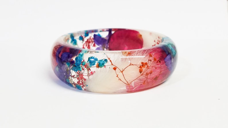 Resin bangle bracelet real flower bracelet real flower | Etsy