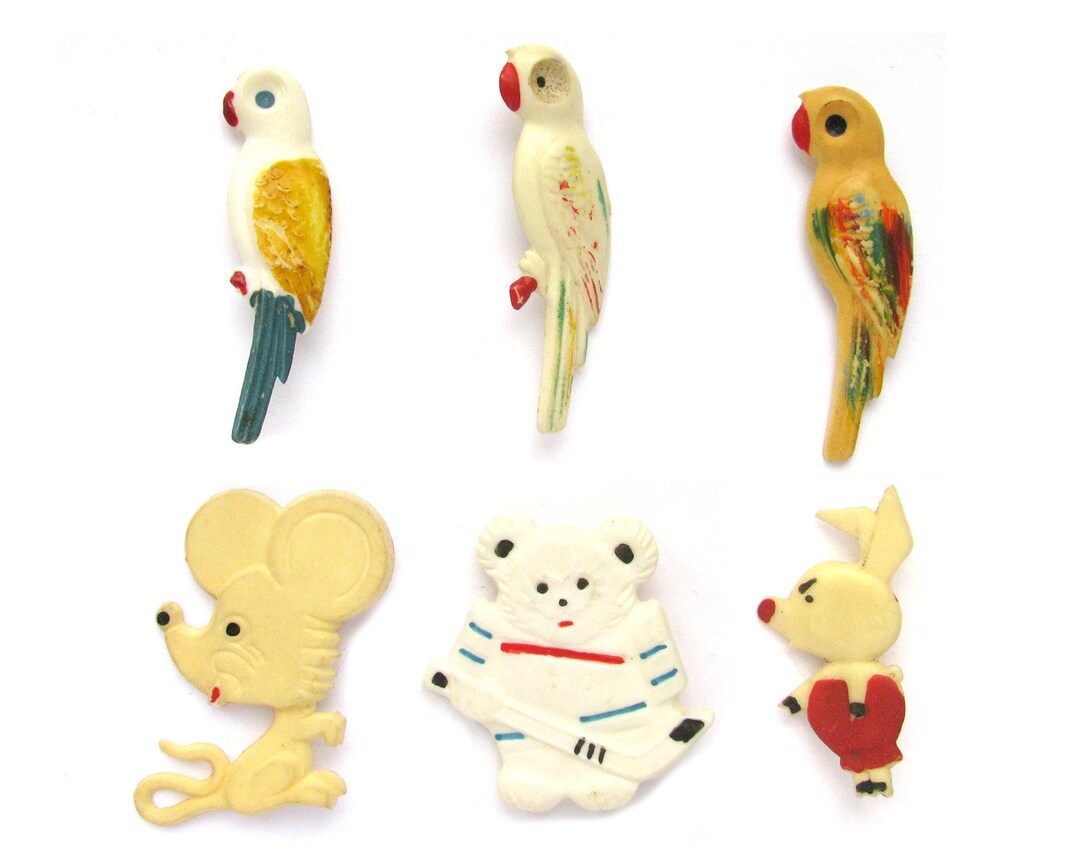 Animal Pins, Badge, Parrot Pin, Bear Pin, Piglet, Cartoon Pin, Vintage ...