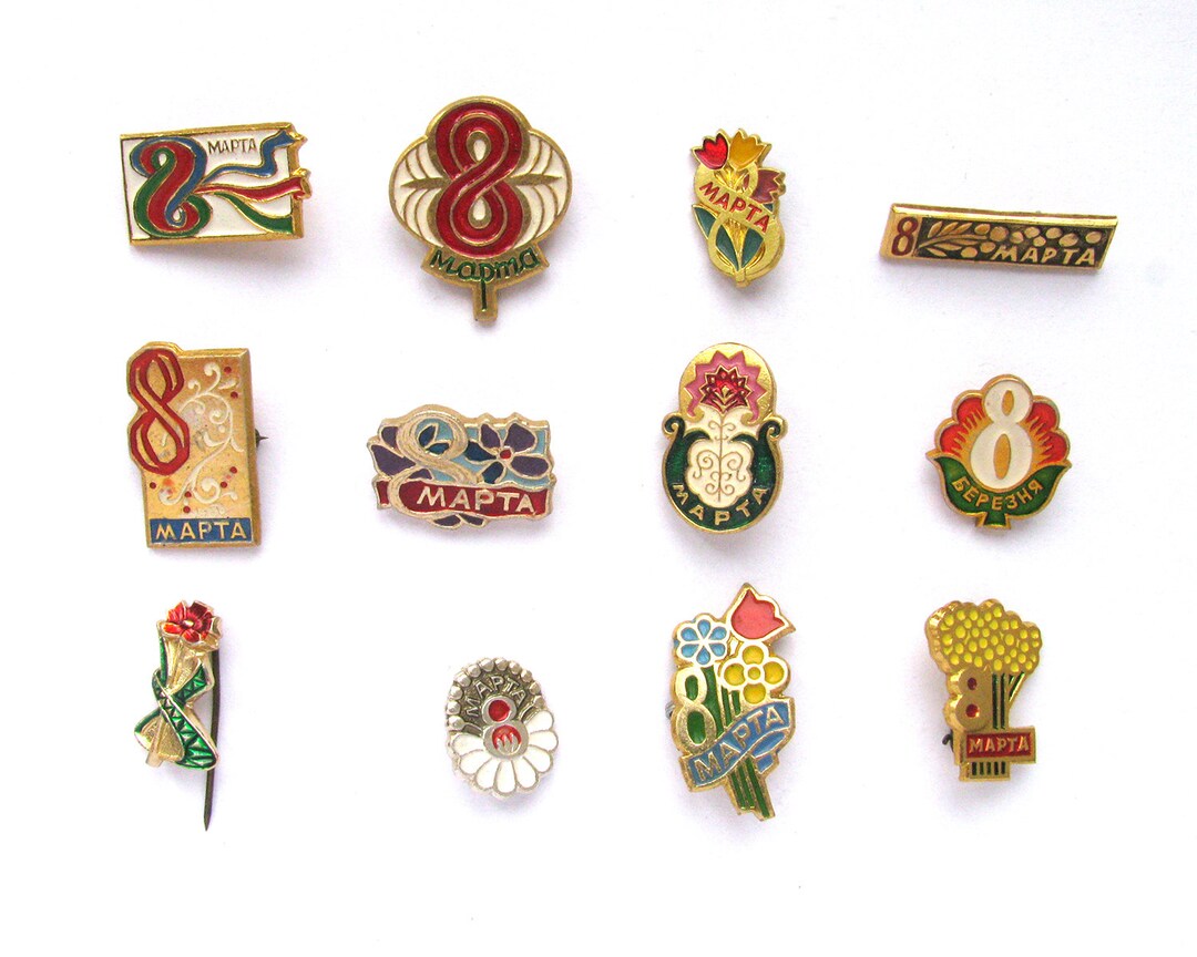 Eight of March Pins, International Women's Day, Badge, Soviet Holiday ...