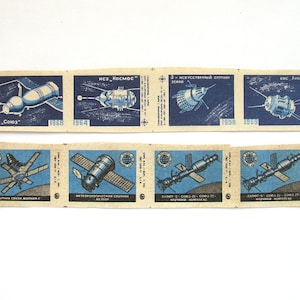 Space, Set of 8 Soviet Matchbox Labels, Rocket, Spacecraft ...