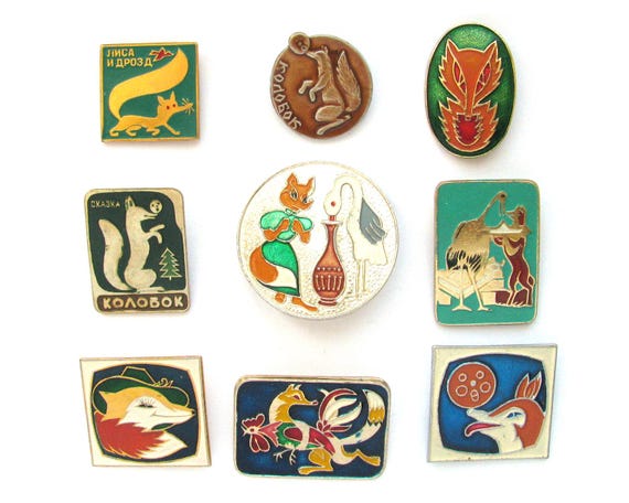 Fox Pin, Tale Pins, Soviet Children badges, Pick from… - Gem