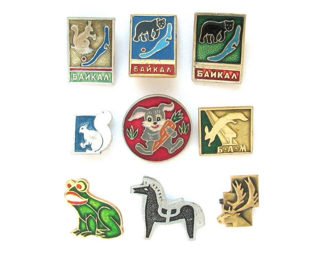 Animal Pins, Soviet Badges, Pick From Set, Squirrel, Hare, Horse, Fauna ...