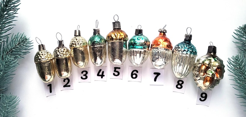 Acorn, Pine Cone, Walnut, Owl, Mushroom, Vintage Glass Christmas ...