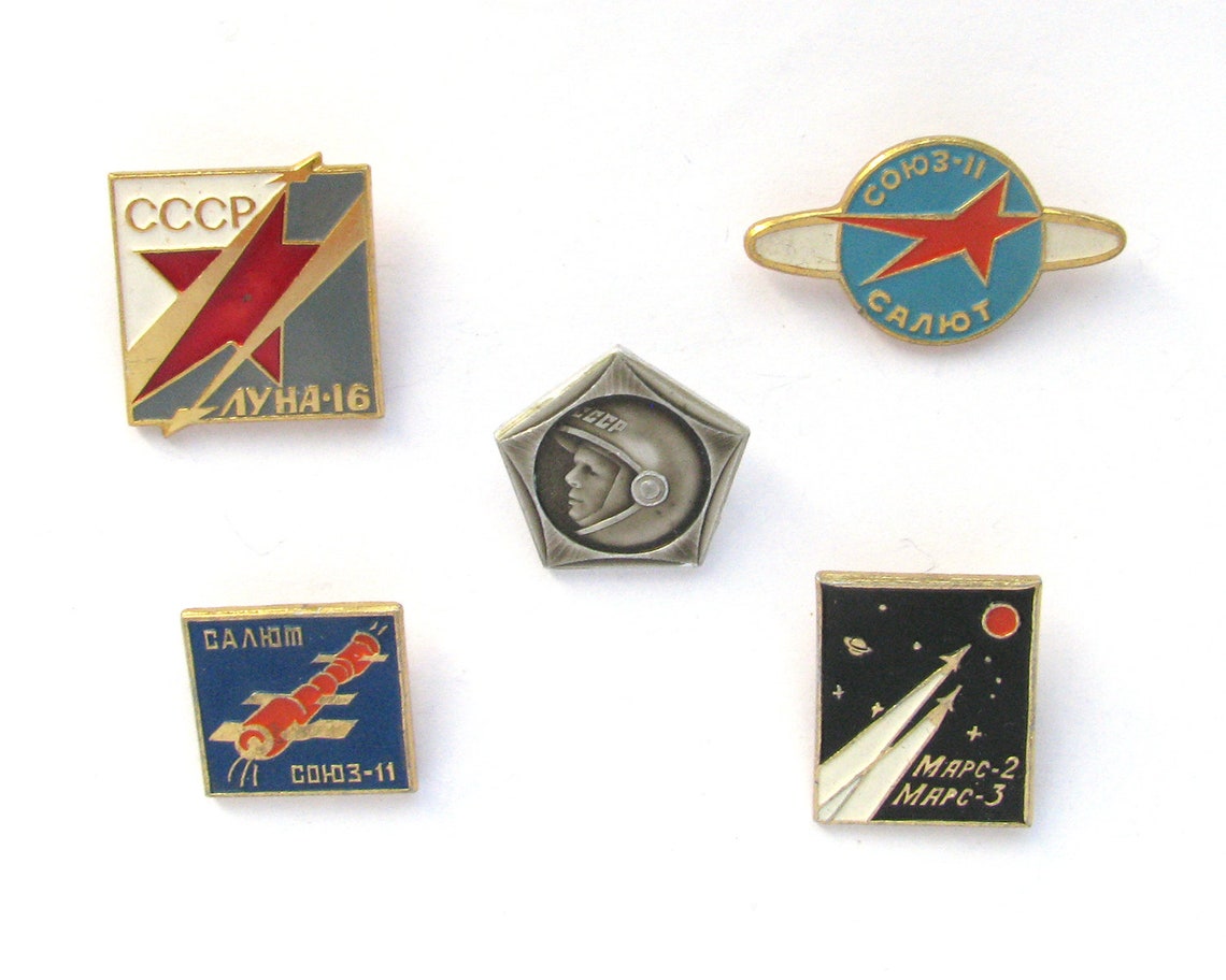 Set of 5 Soviet Space Pins Yuri Gagarin Pin Salyut Soyuz - Etsy