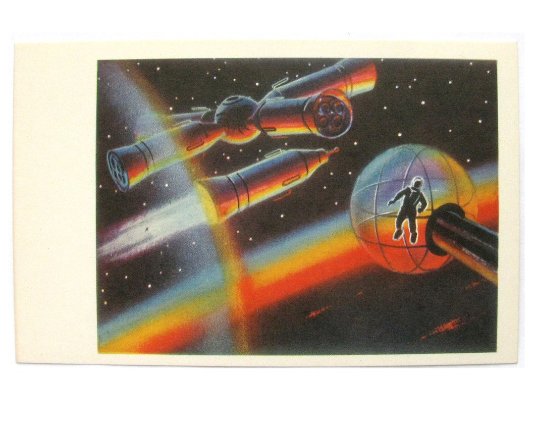 Space, Assembly of Space Laboratory, Soviet Space Postcard, Space Card ...