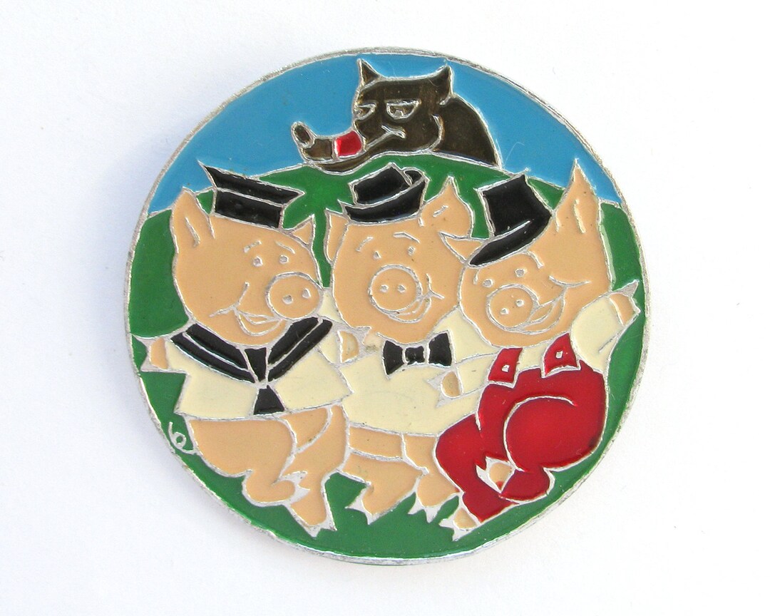 Three Little Pigs Pin, Cartoon Pin, Children Badge, Wolf, Cartoon ...