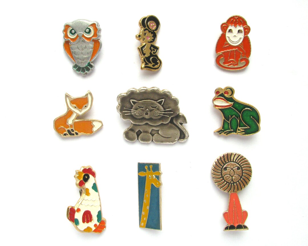 Animal Pins, Soviet Badges, Pick From Set, Owl Pin, Monkey, Lion Pin ...