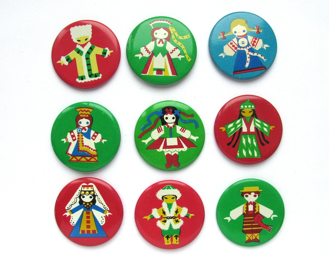 National Costume Pins, Vintage Badge, Boy, Girl, Round Pin, Dress Pin ...