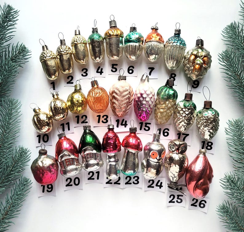 Acorn, Pine Cone, Walnut, Owl, Mushroom, Vintage Glass Christmas ...