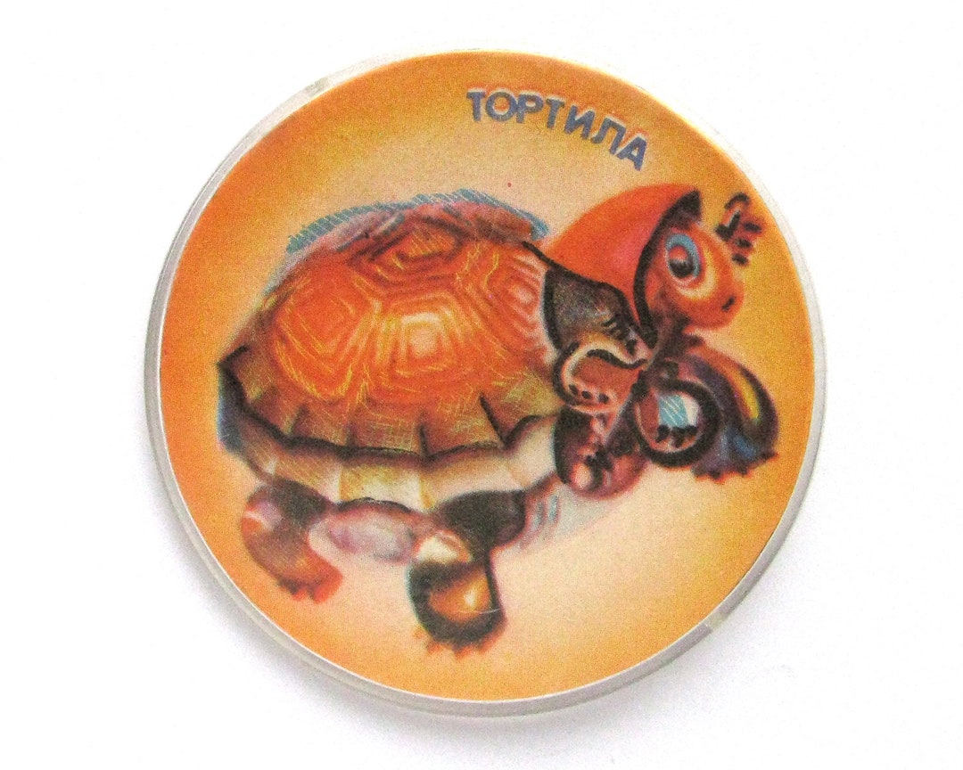Turtle Holding Key Pin, Vintage Plastic Badge, Tale, Cartoon Character ...