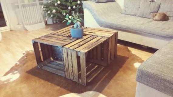 Box Table Flamed Made of 4 Wooden Boxes 81x81x44 Cm New - Etsy