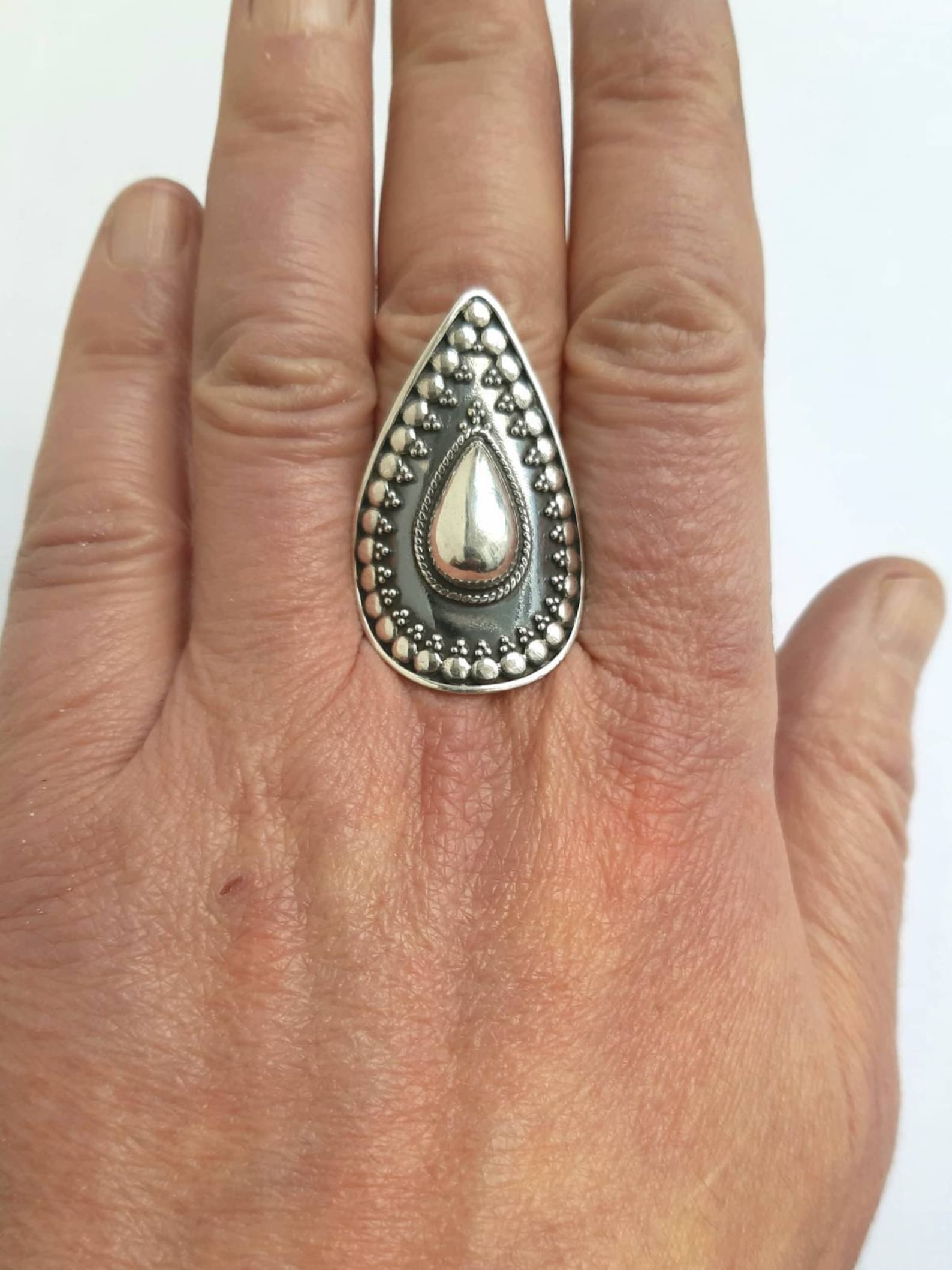 Teardrop Ring 925 Sterling Silver Adjustable Large Teardrop - Etsy