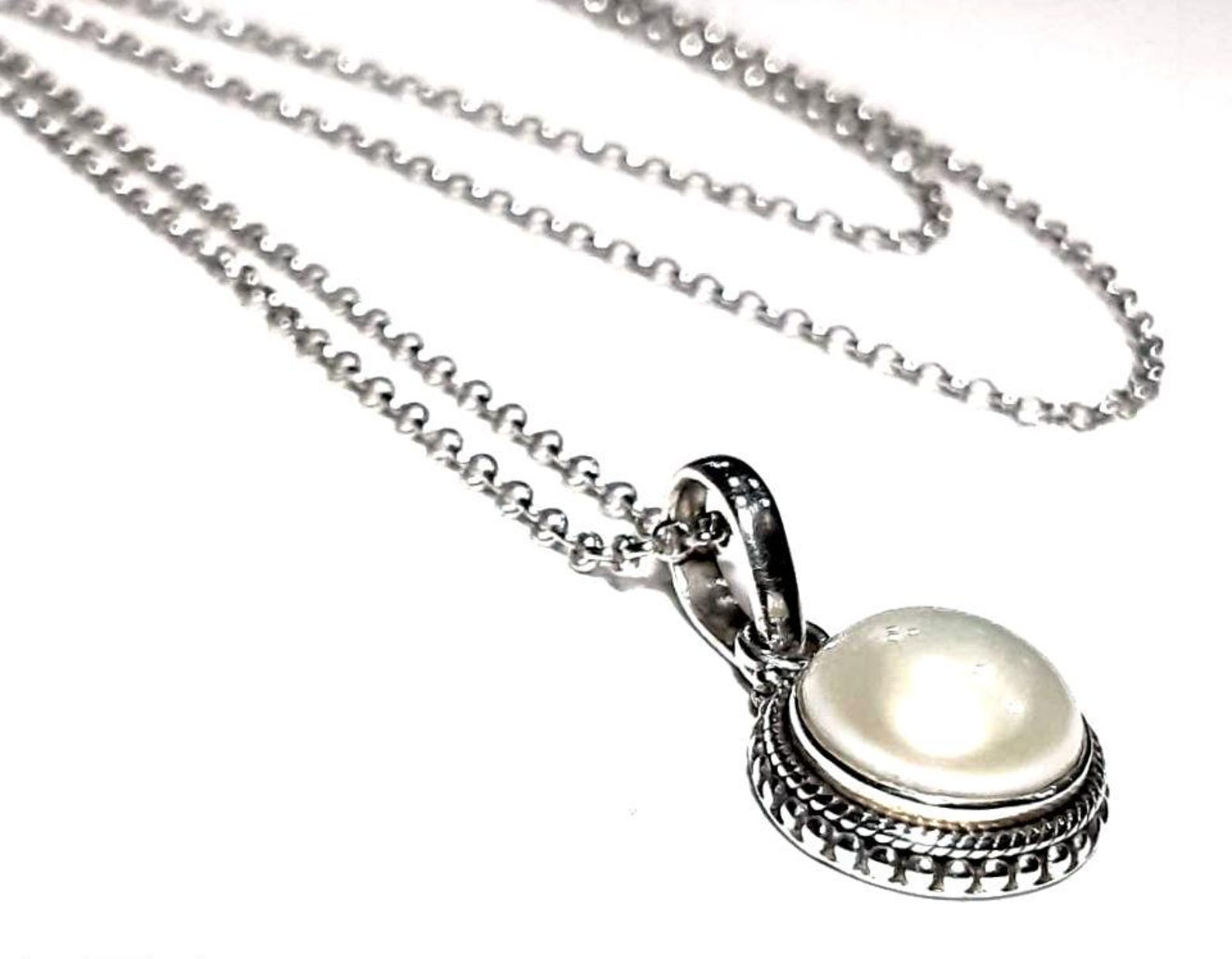 Pearl Pendant Necklace 925 Sterling Silver Necklace Natural Pearl ...