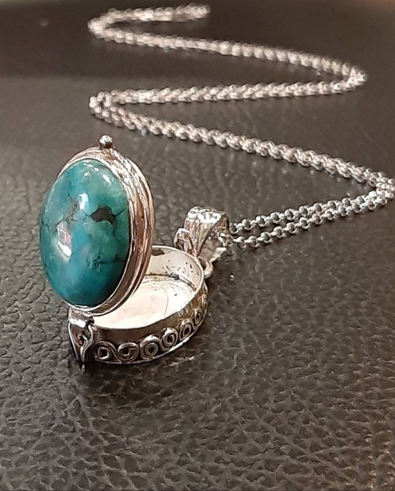 Turquoise photo locket necklace Sterling silver Keepsake 3-D | Etsy