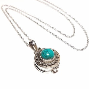 Turquoise Photo Locket Necklace Sterling Silver Locket Keepsake Box ...