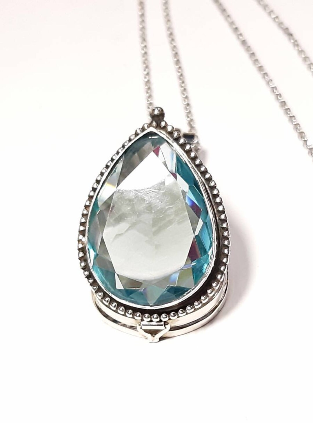 Blue Topaz Photo Locket Necklace 925 Sterling Silver Locket - Etsy