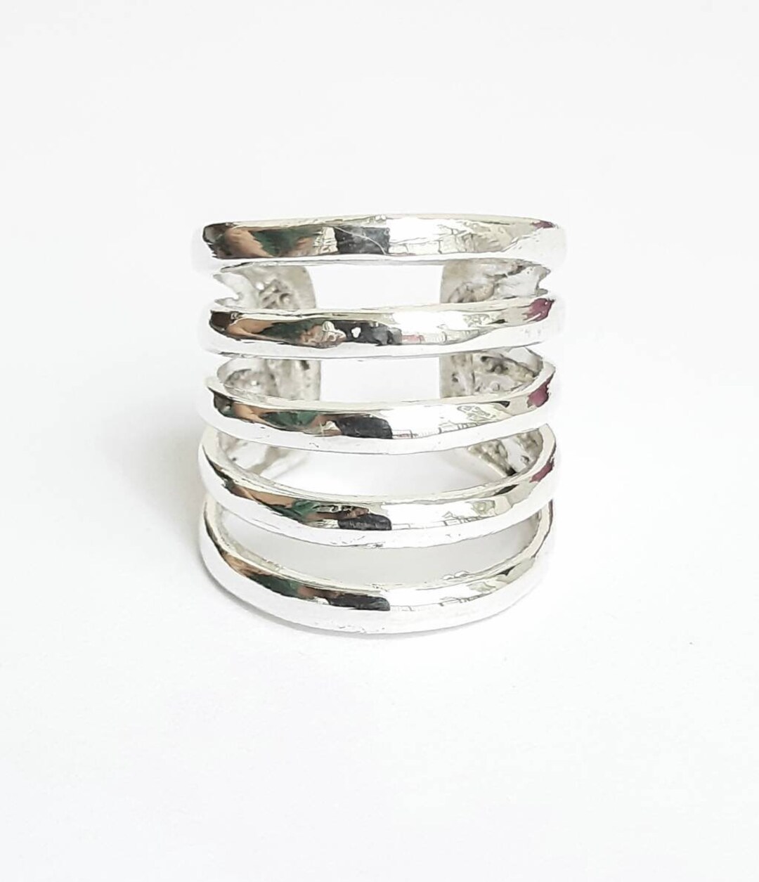 Five Bands Ring Sterling Silver Adjustable Unisex Thumb Ring Open Band ...