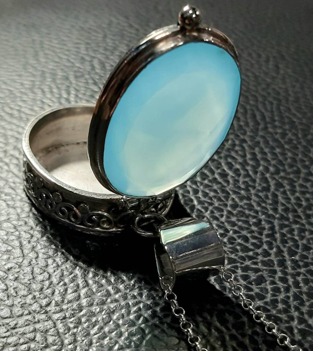 Aquamarine Photo Locket Necklace Sterling Silver Locket Keepsake Poison ...