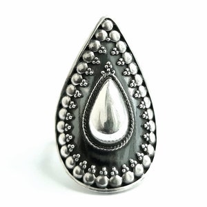 Teardrop Ring 925 Sterling Silver Adjustable Large Teardrop Ring Big ...
