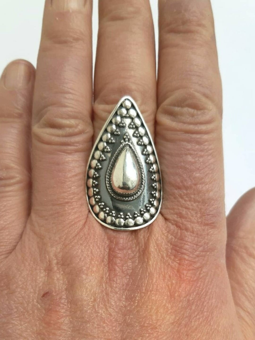 Teardrop Ring 925 Sterling Silver Adjustable Large Teardrop Ring Big ...