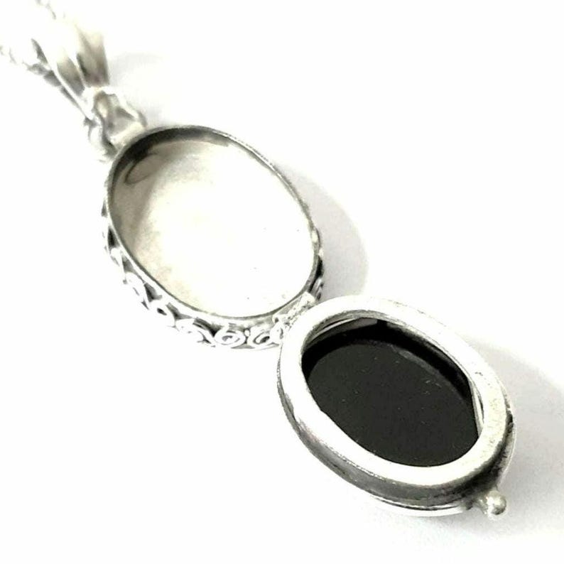 Black Onyx Photo Locket Necklace Sterling Silver Locket Keepsake Poison ...