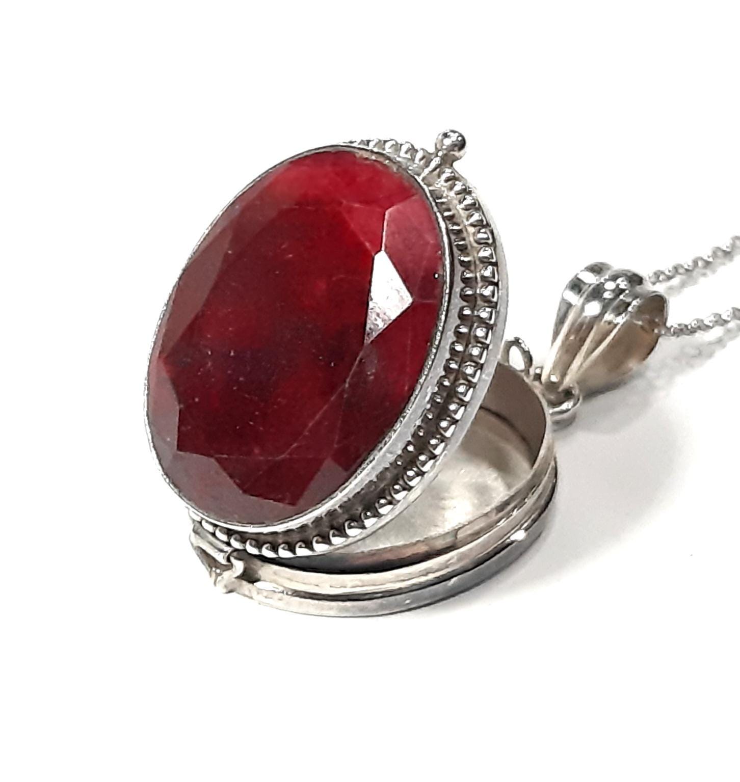 Ruby Photo Locket Necklace 925 Sterling Silver Locket Poison Box ...