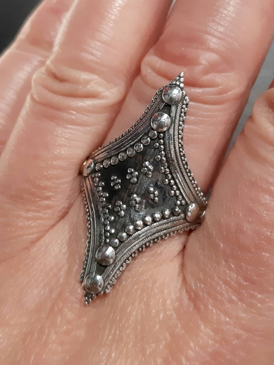 Rhombus Ring Sterling Silver Ring Adjustable Ring Rhombus Wide Band ...