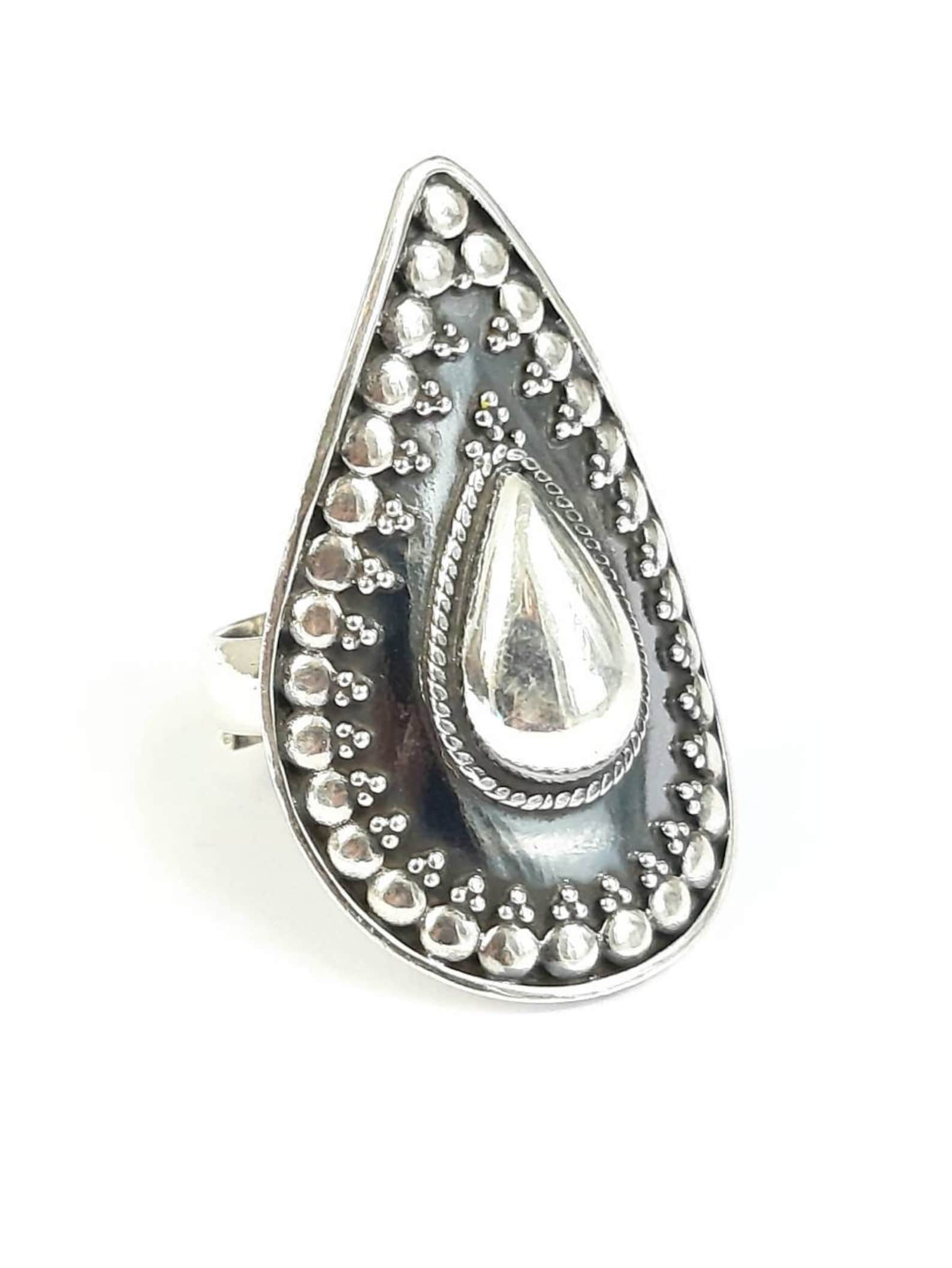 Teardrop Ring 925 Sterling Silver Adjustable Large Teardrop - Etsy
