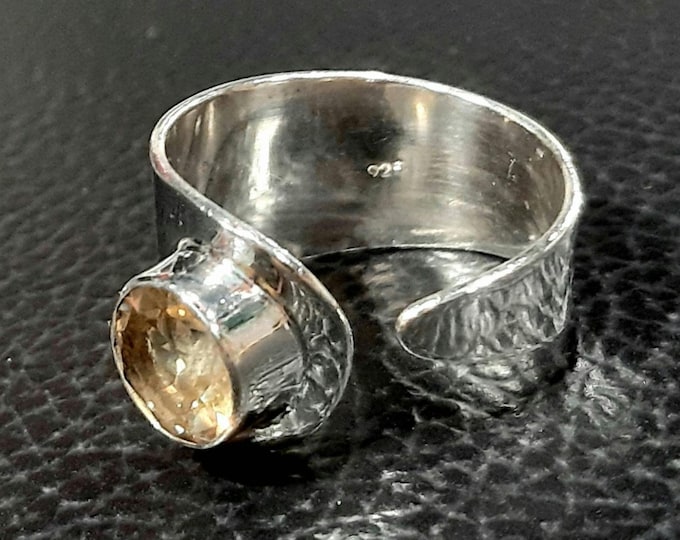 Citrine Ring Adjustable Band 925 Sterling Silver Citrine Gemstone Ring ...
