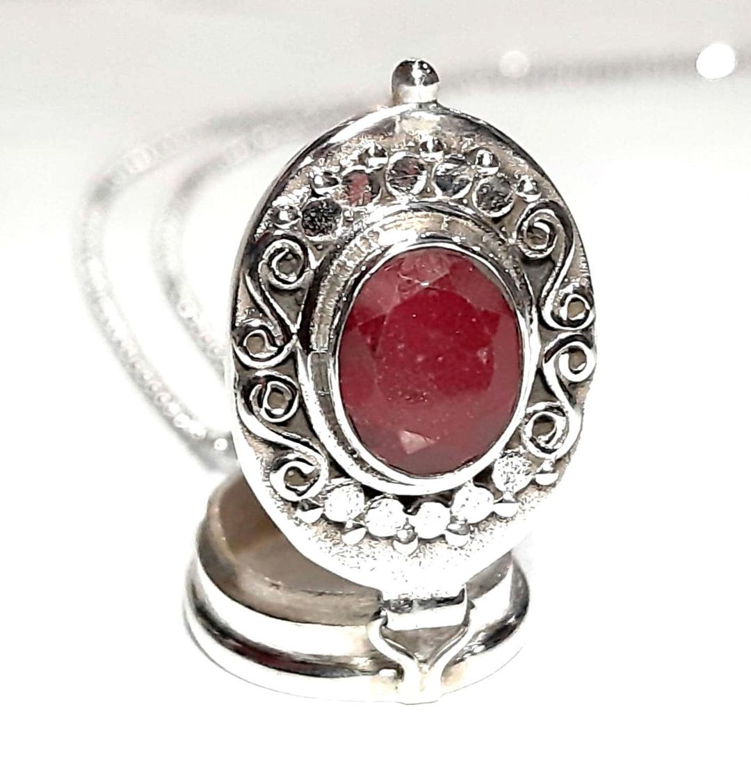 Ruby Photo Locket Necklace 925 Sterling Silver Locket Poison Box ...