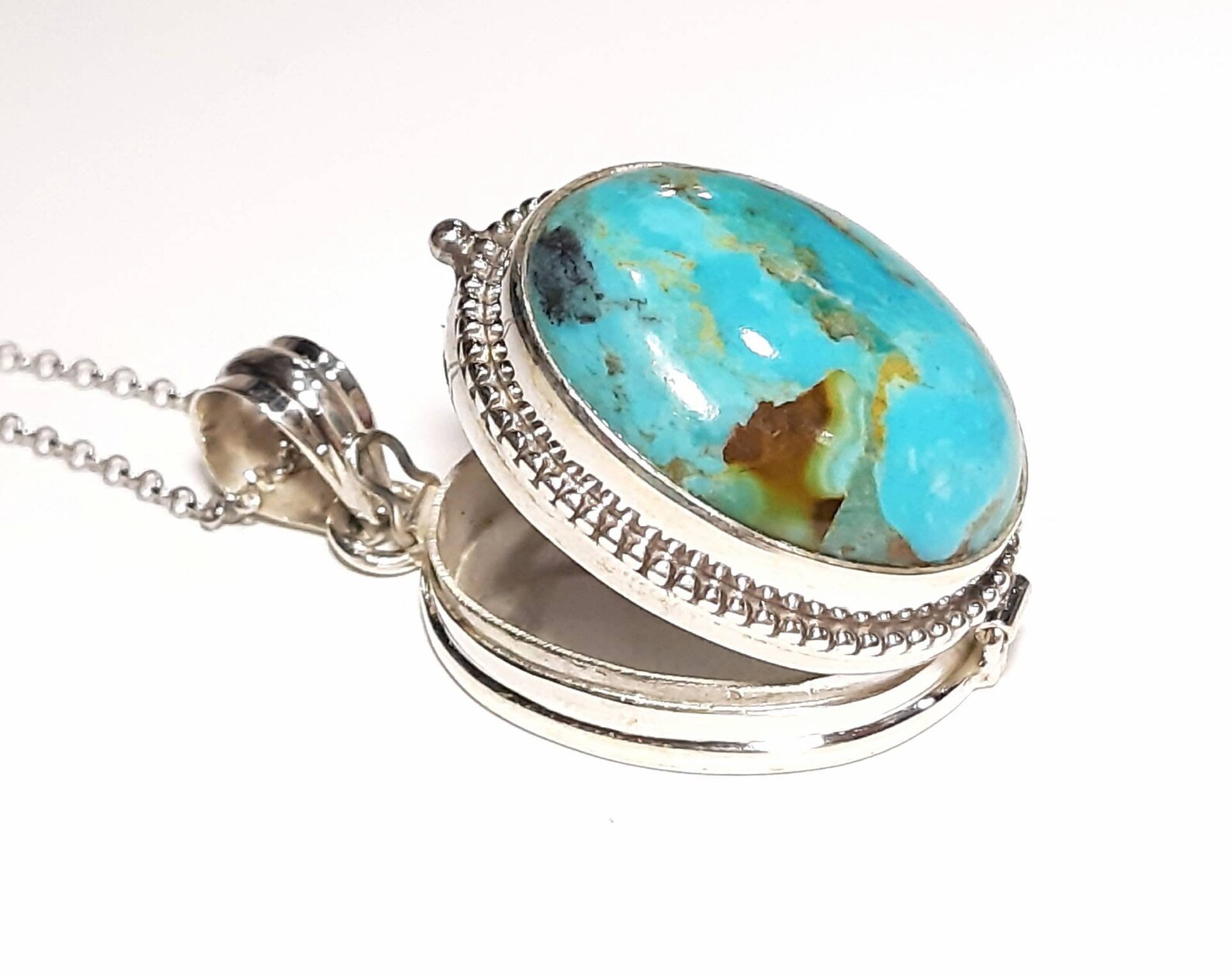 Tibetan Turquoise Photo Locket Necklace Sterling Silver - Etsy