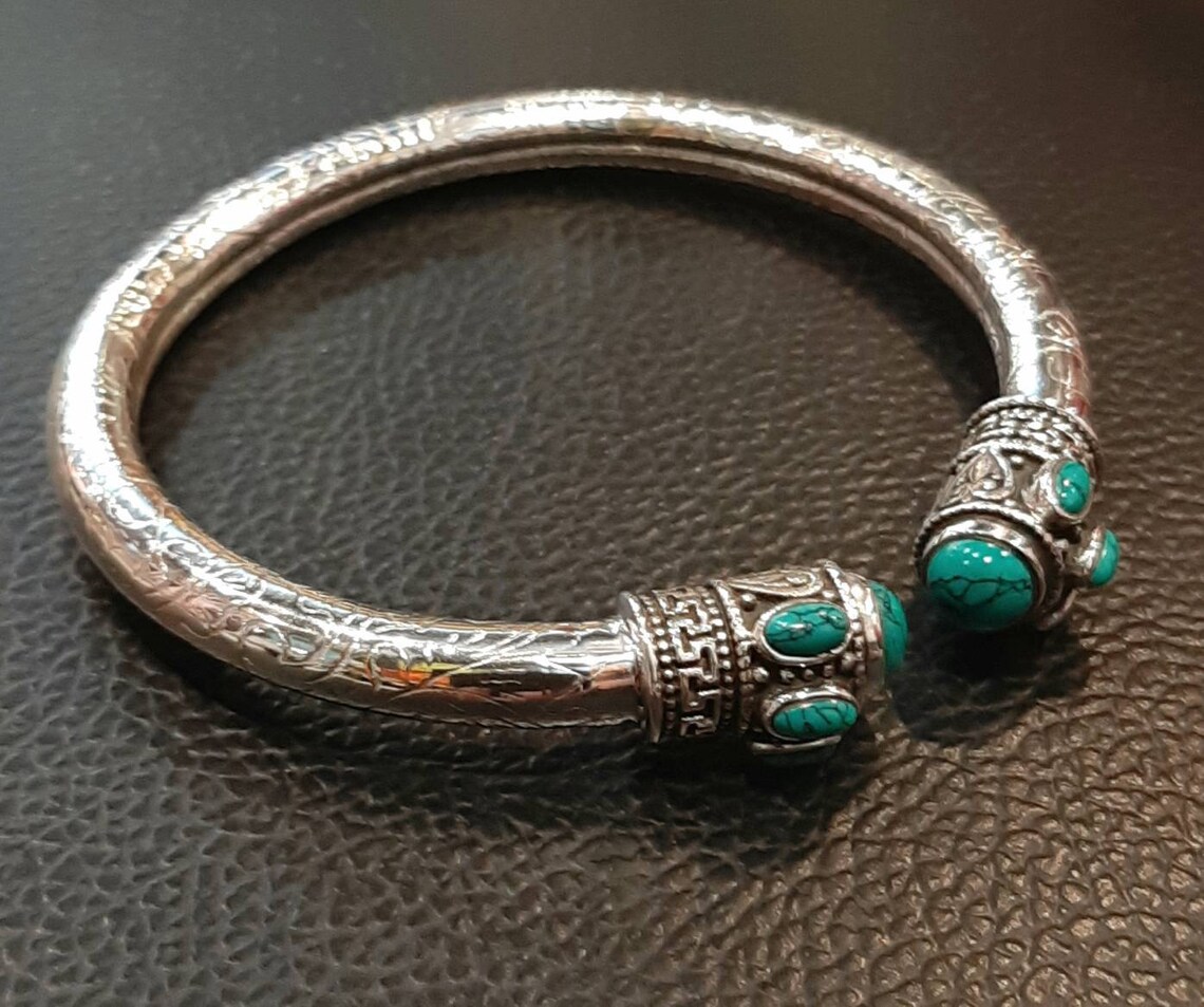 Turquoise Bracelet Torque Bangle Sterling Silver Cuff Bangle | Etsy