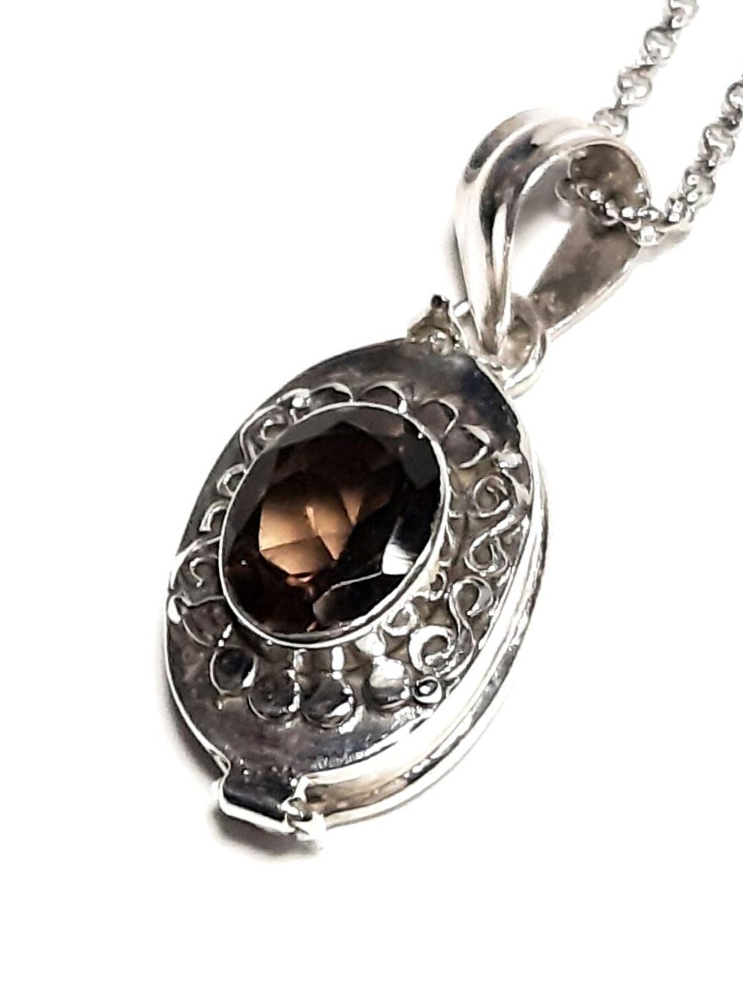 Smoky Quartz Photo Locket Necklace Sterling Silver Locket Keepsake ...