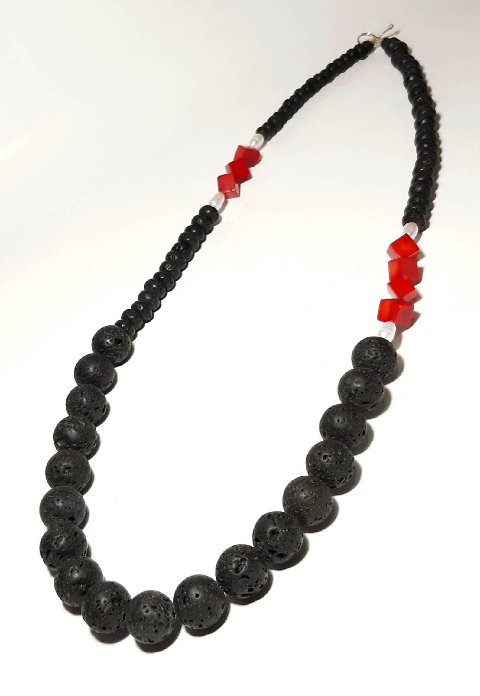 Long black lava necklace Asymmetrical Santorini lava jewels | Etsy