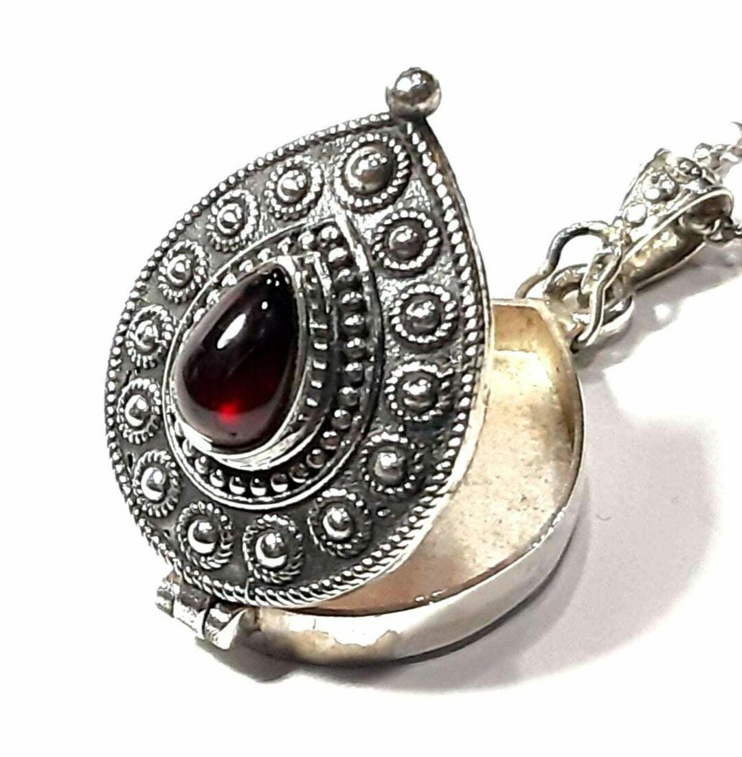 Garnet Photo Locket Necklace Sterling Silver Locket 3D Keepsake Box ...