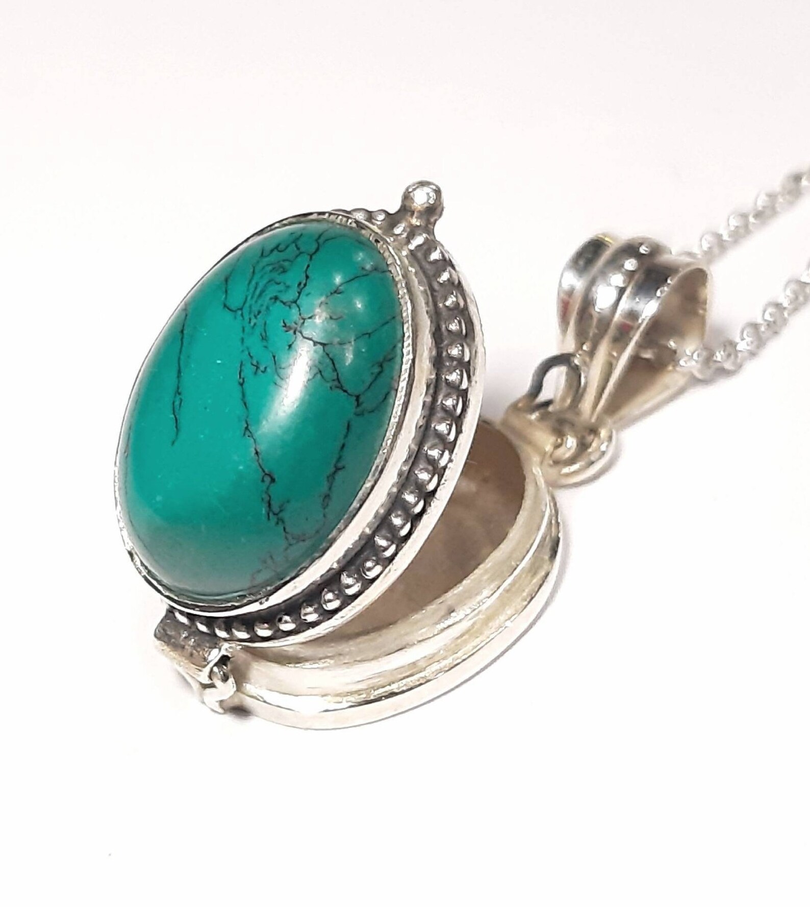 Tibetan Turquoise Photo Locket Necklace Sterling Silver Locket Keepsake ...
