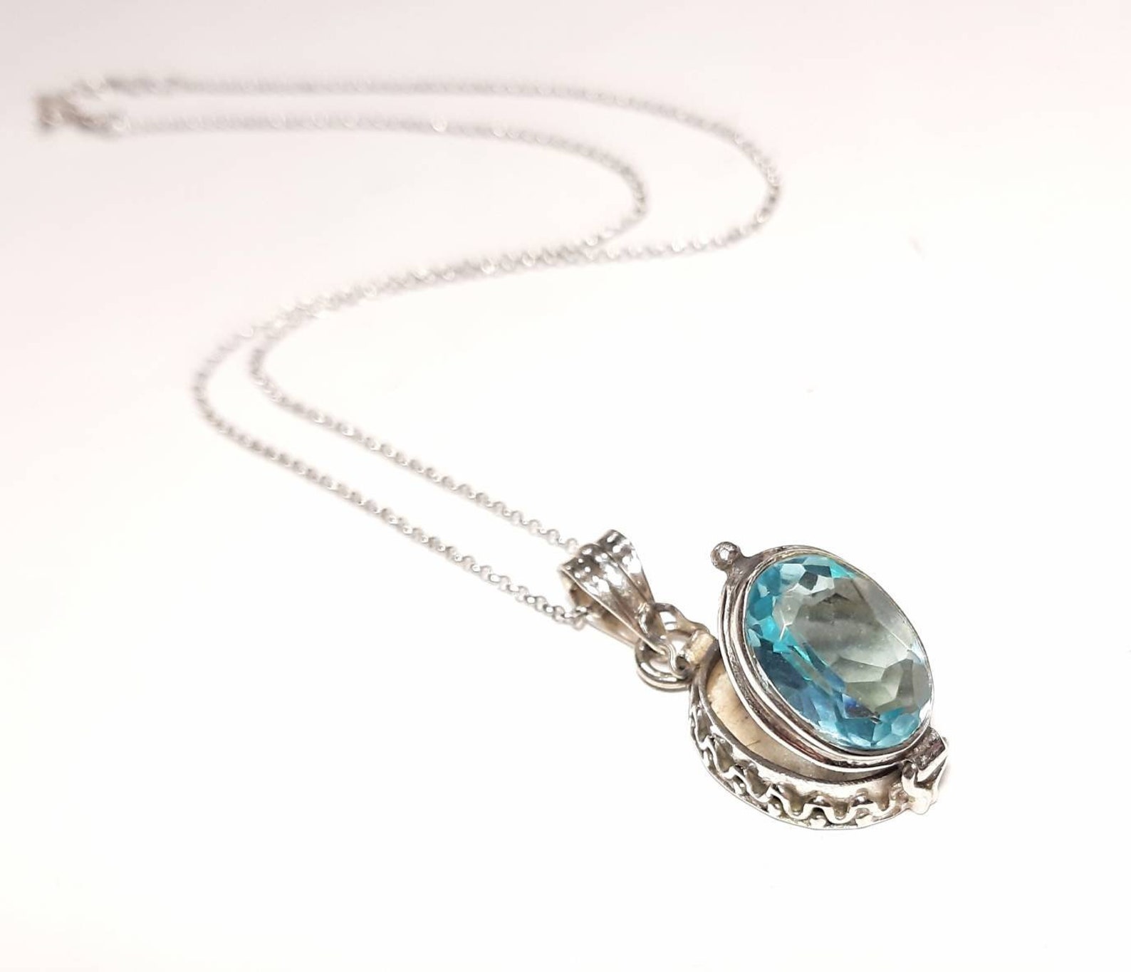 Blue Topaz Photo Locket Necklace 925 Sterling Silver Locket - Etsy