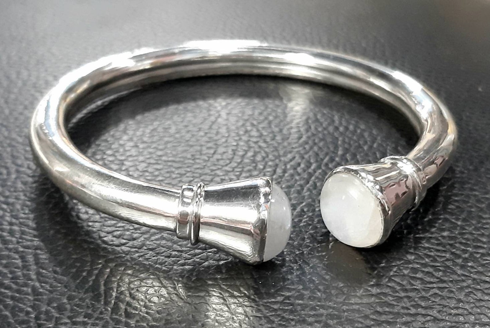 Moonstone Bracelet Torque Bangle Sterling Silver Cuff Bangle Adjustable ...