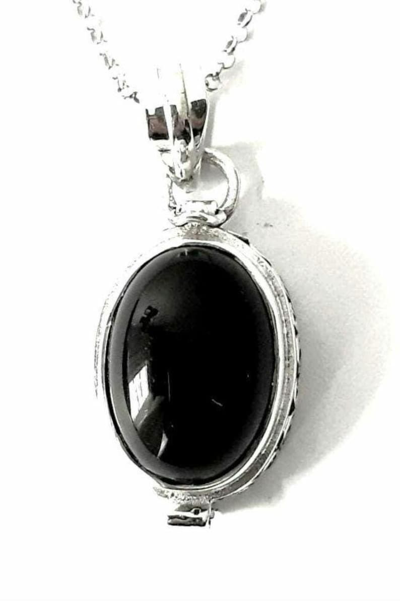 Black Onyx Photo Locket Necklace Sterling Silver Locket Keepsake Poison ...