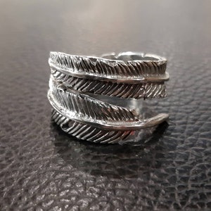 Feather Ring Sterling Silver Adjustable Feather Band Ring Unisex Men's ...