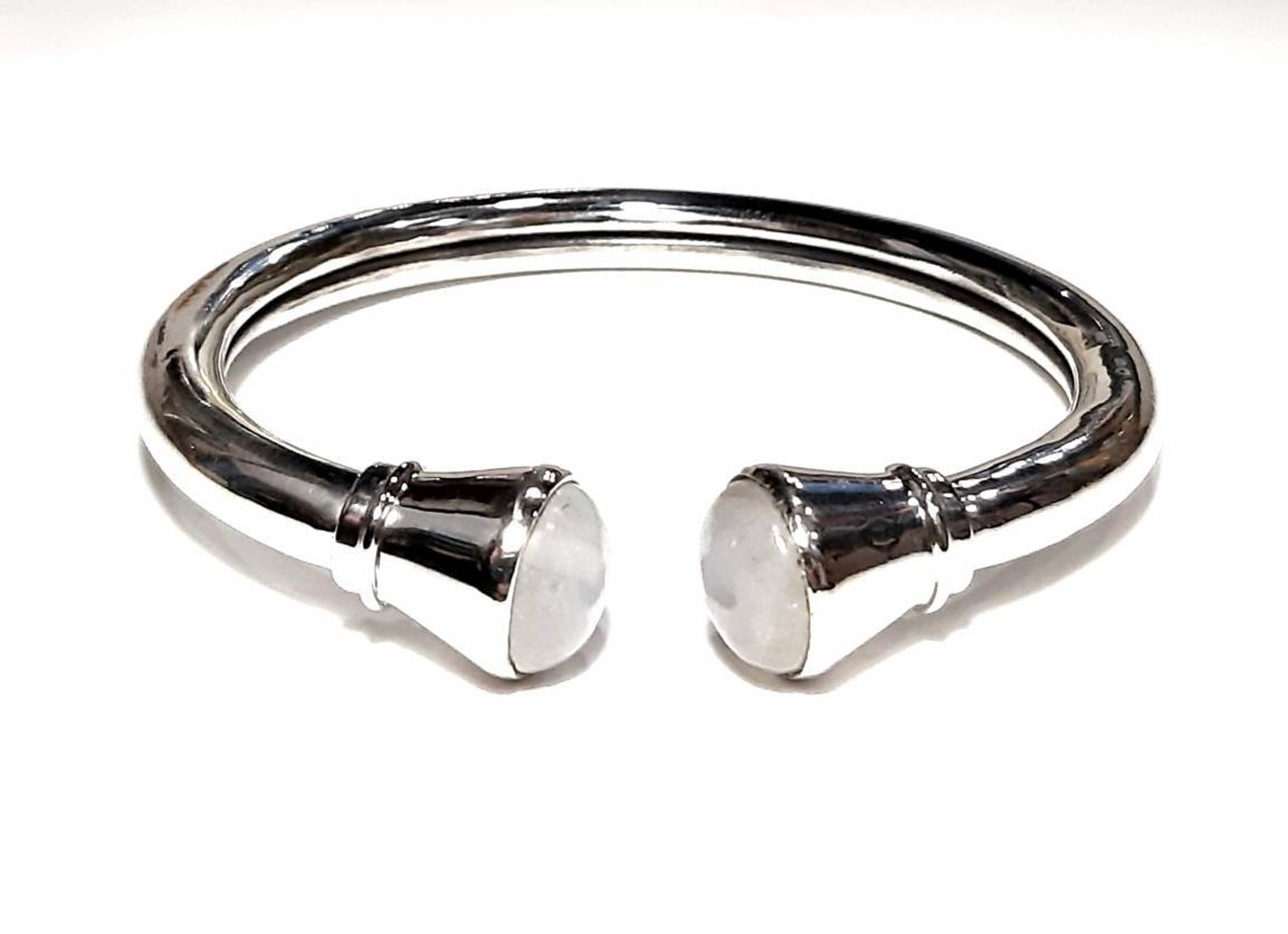 Moonstone Bracelet Torque Bangle Sterling Silver Cuff Bangle Adjustable ...