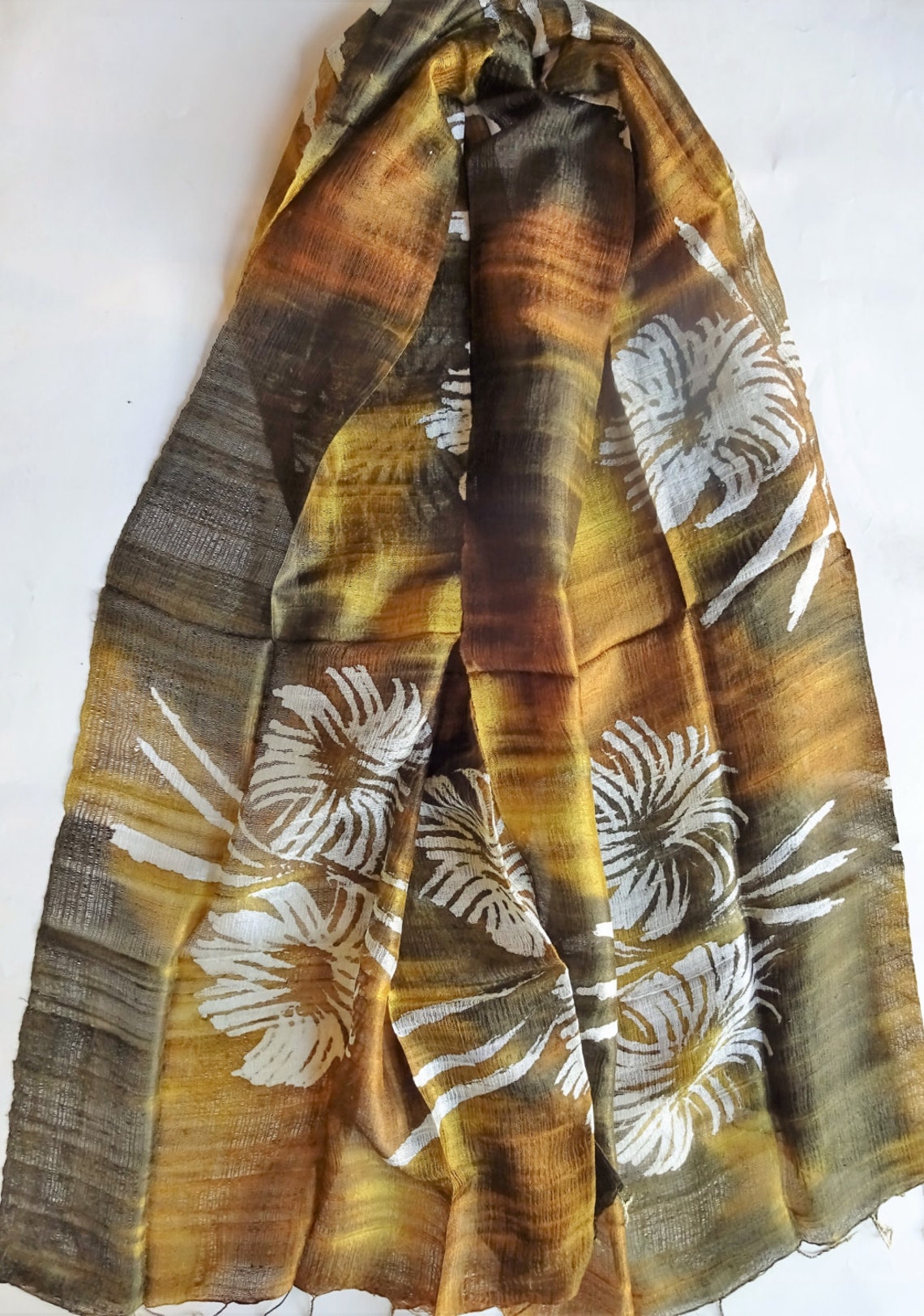 Brown Silk Shawl Hand Dyed Handwoven Batik Handmade Wedding Gift ...