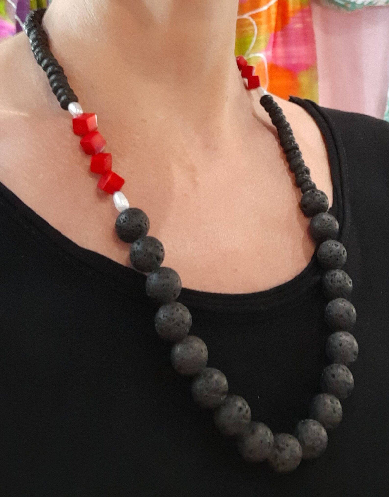 Long black lava necklace Asymmetrical Santorini lava jewels | Etsy